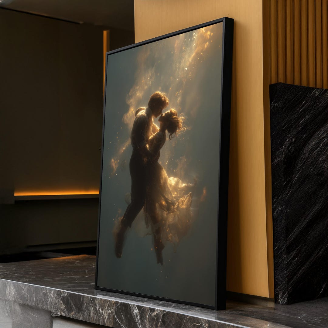 Romantic Couple Underwater Embrace Canvas, Dreamy Love Wall Art ...