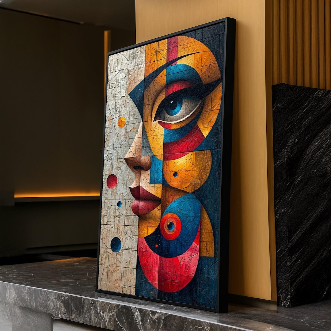 Abstract Geometric Face Portrait Canvas, Modern Art Wall Decor ...