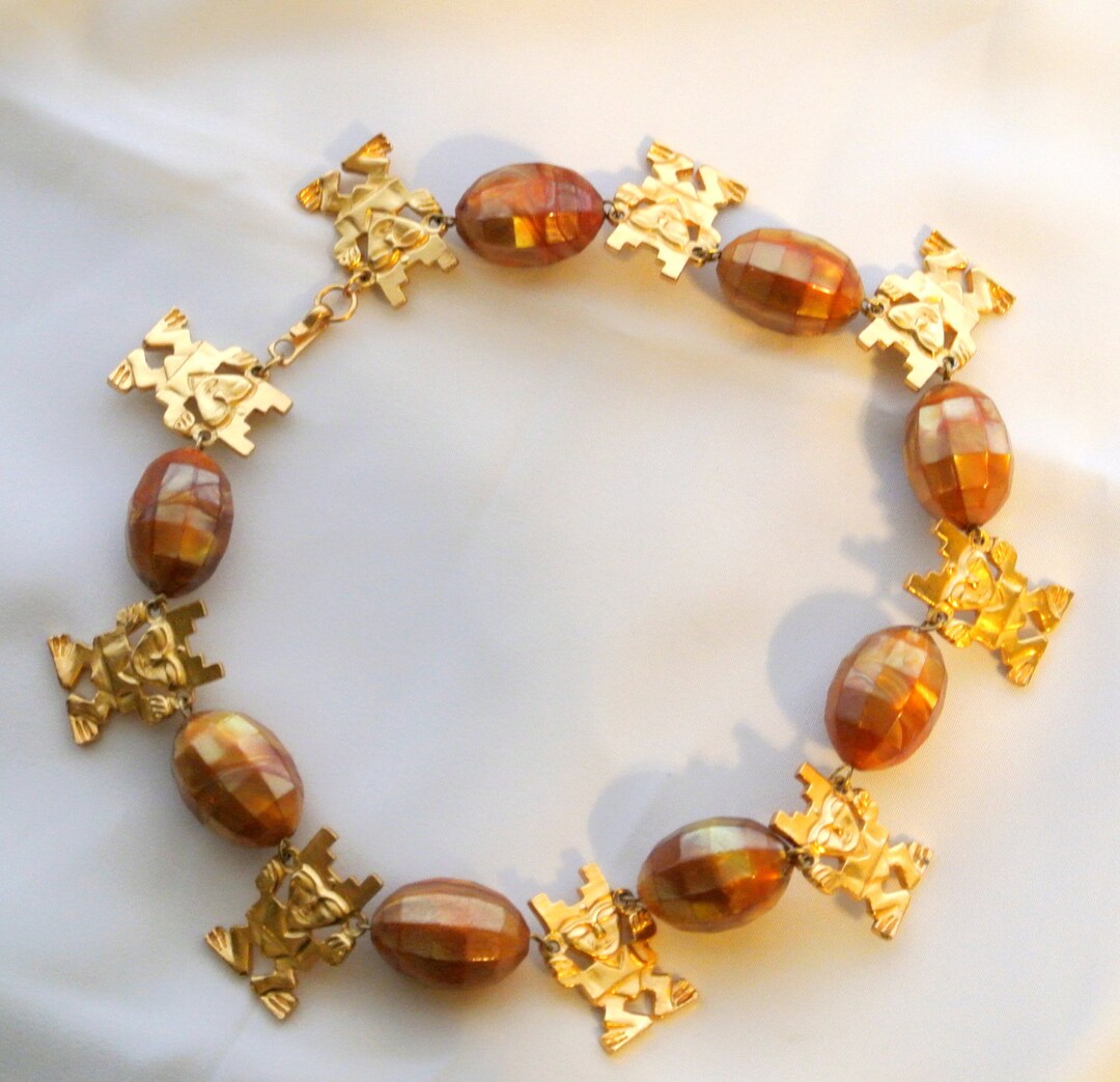 Vintage Aztec/mayan-style and Mother of Pearl Bead Necklace - Etsy