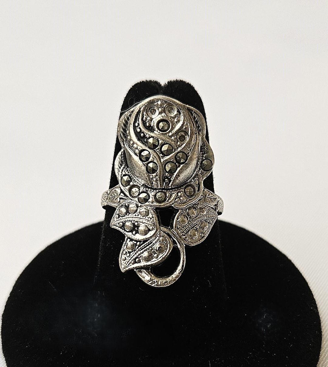 Vintage Sterling Marcasites Rose Flower Ring - Etsy