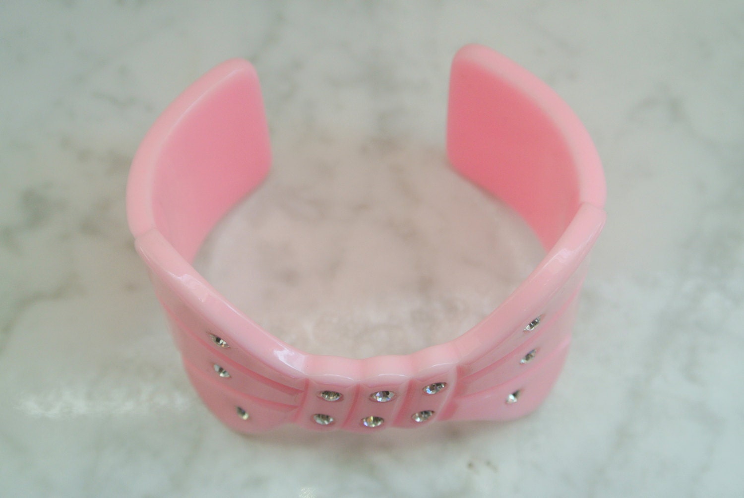 Vintage Plastic Pink Bow With Rhinestones Cuff Bracelet - Etsy