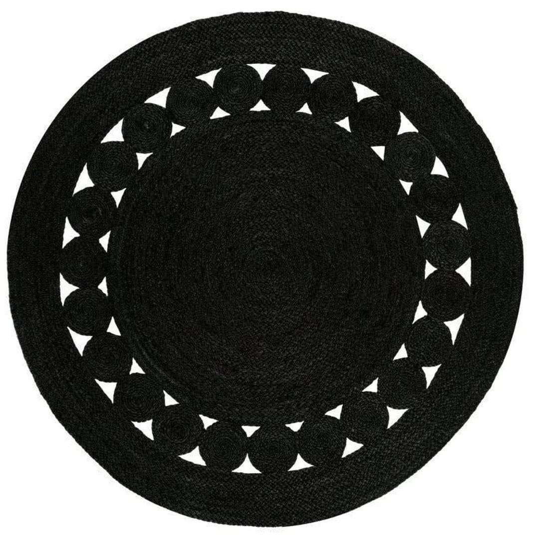 Black Handmade Braided Jute Round Rug Rustic Eco -friendly Decor - Etsy