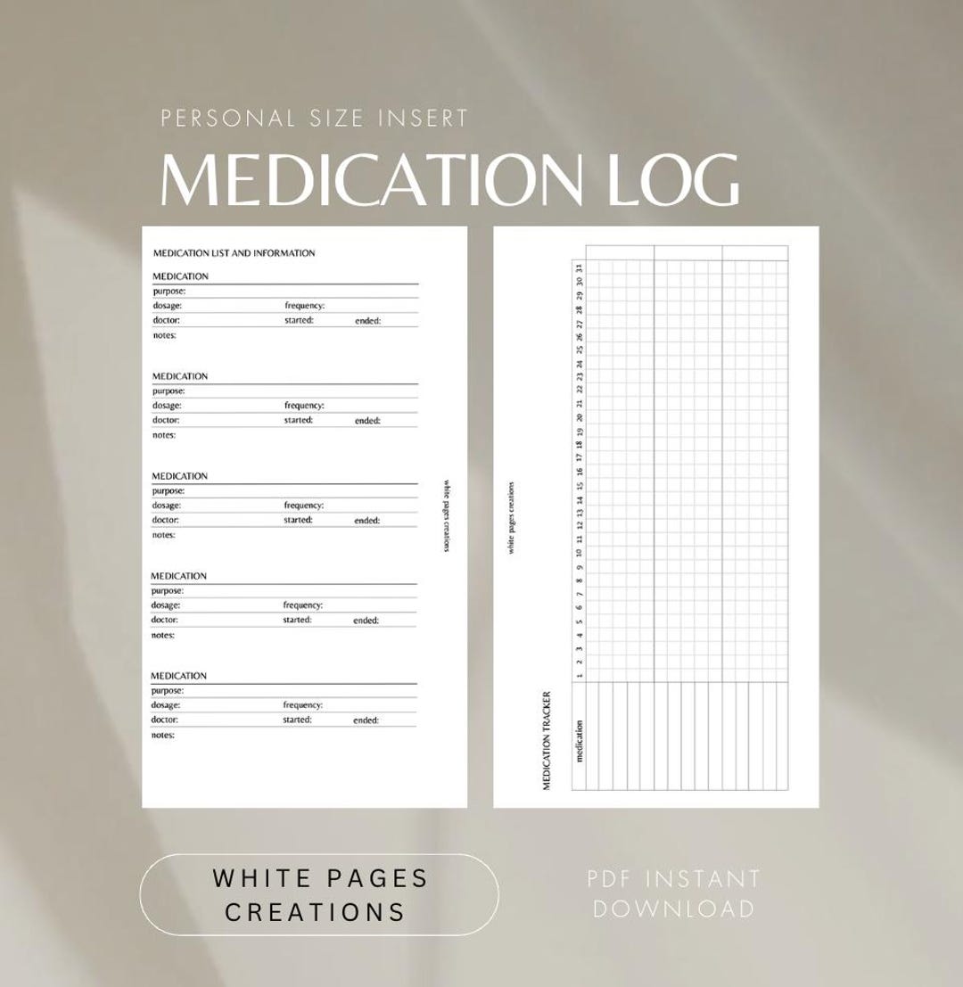 Medication List and Tracker Insert, Supplements Pill List, Vitamin ...