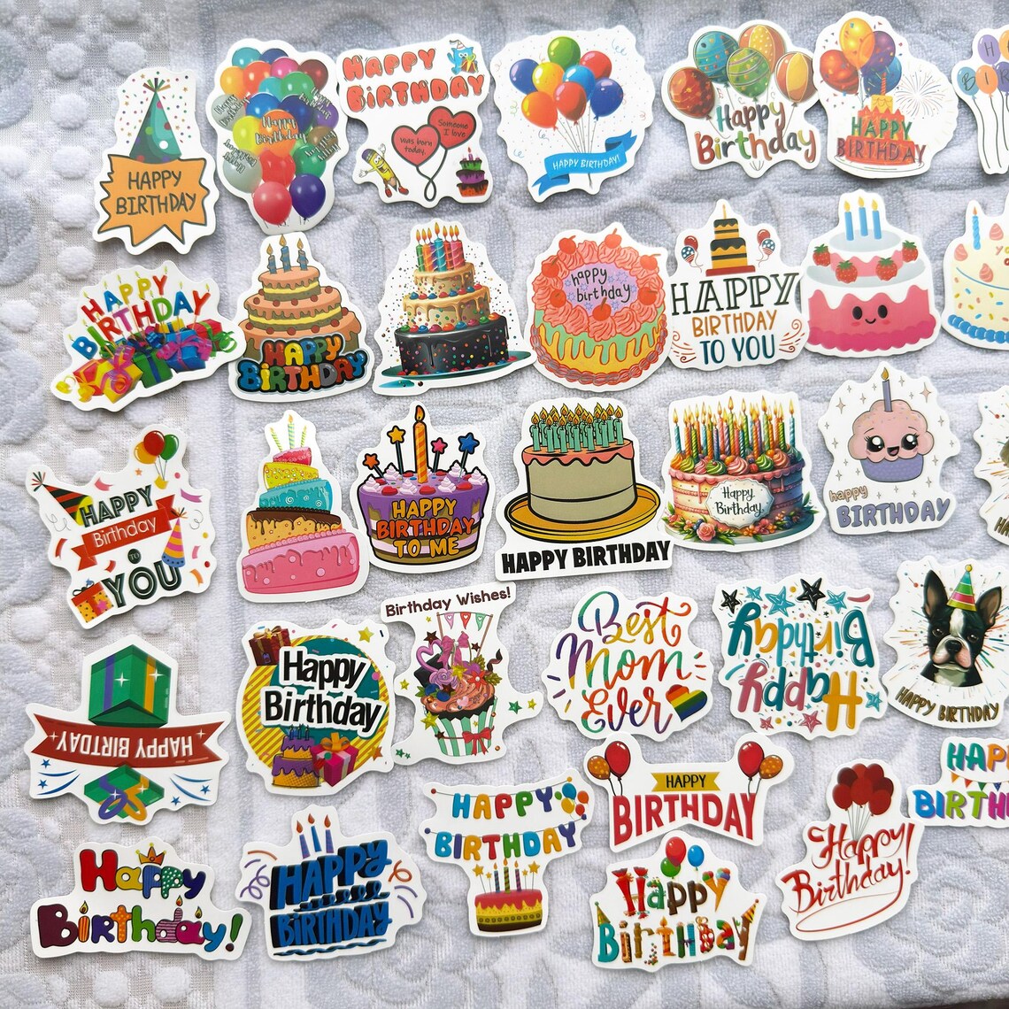 50pcs Happy Birthday Stickers Pack | Waterproof Vinyl Birthday Cake ...