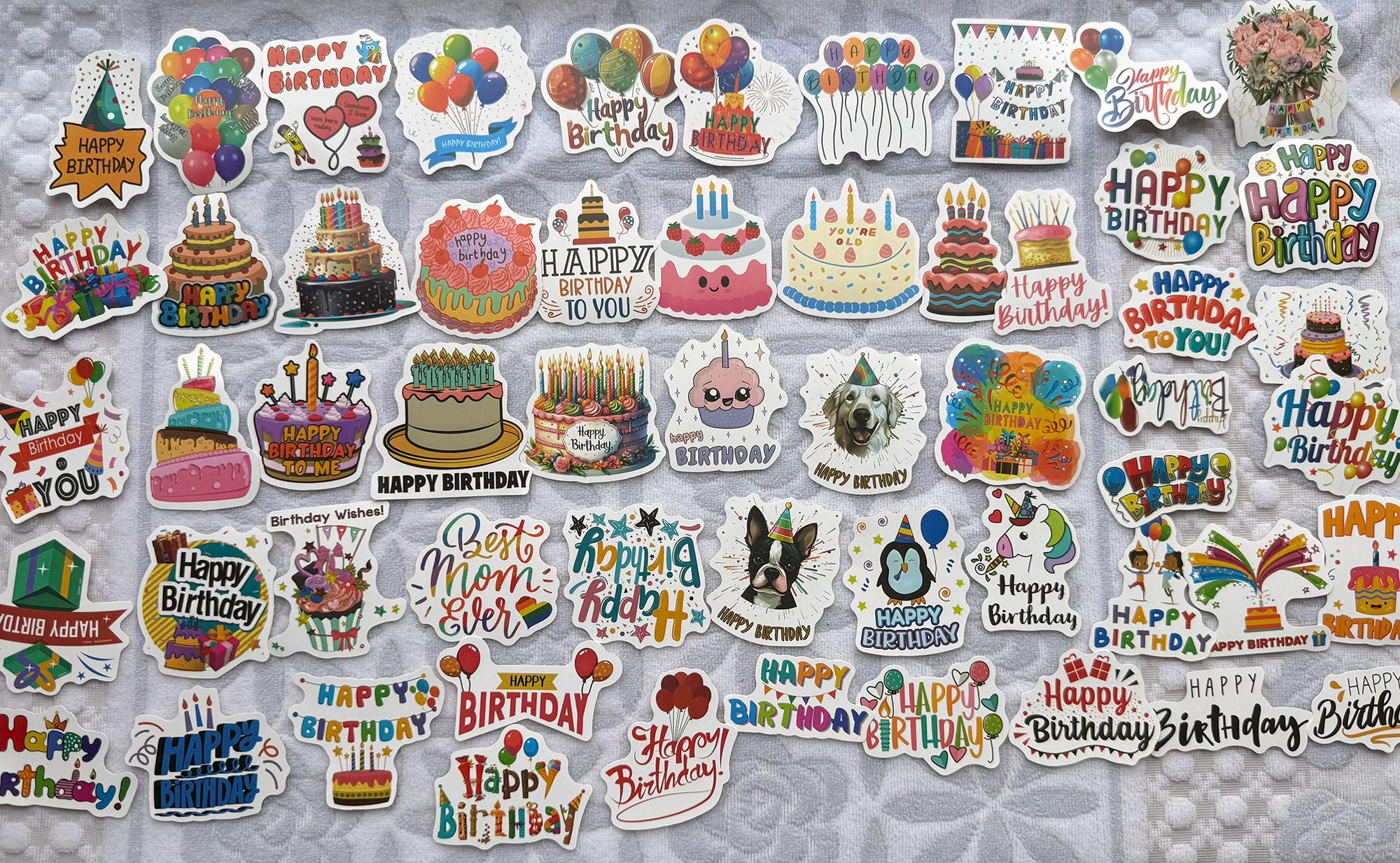 50pcs Happy Birthday Stickers Pack | Waterproof Vinyl Birthday Cake ...