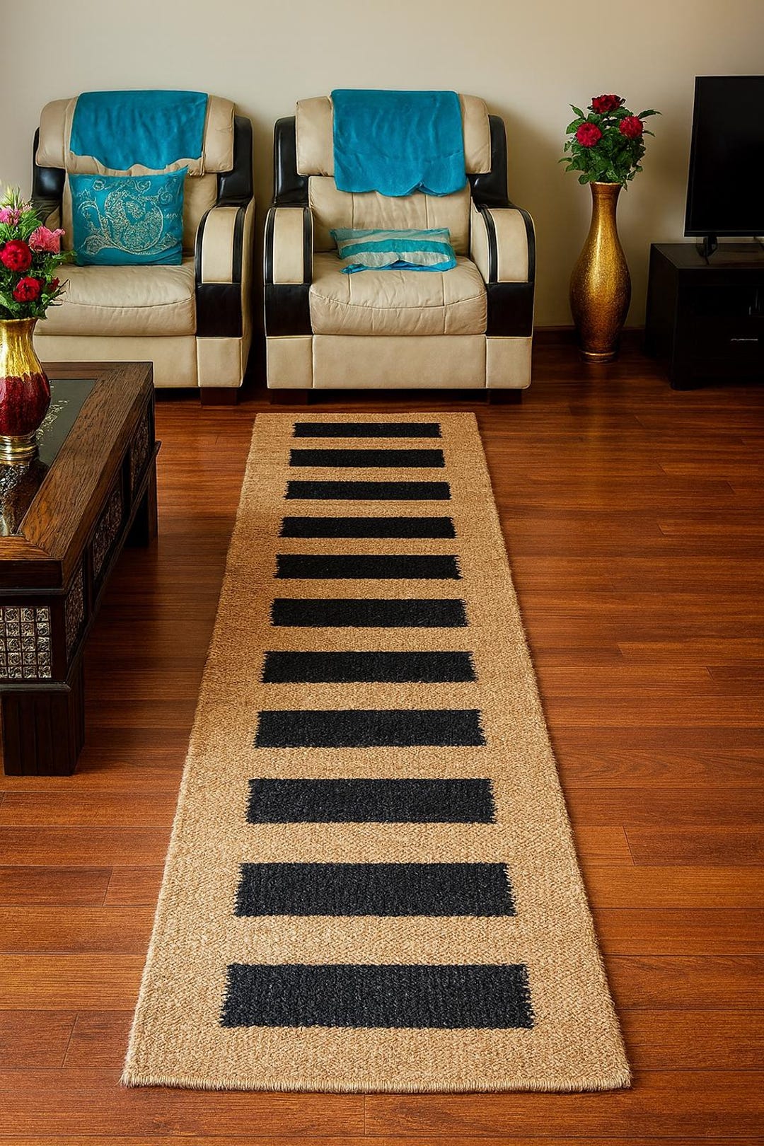 Striped Jute Hemp Runner Rug: Rustic Boho Hallway Stair Rug - Etsy