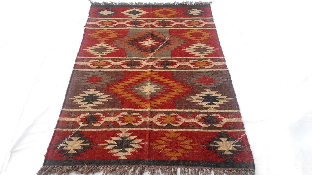 Handmade Wool Jute Kilim Rug: 4x6 Tribal Aztec Accent Rug - Etsy