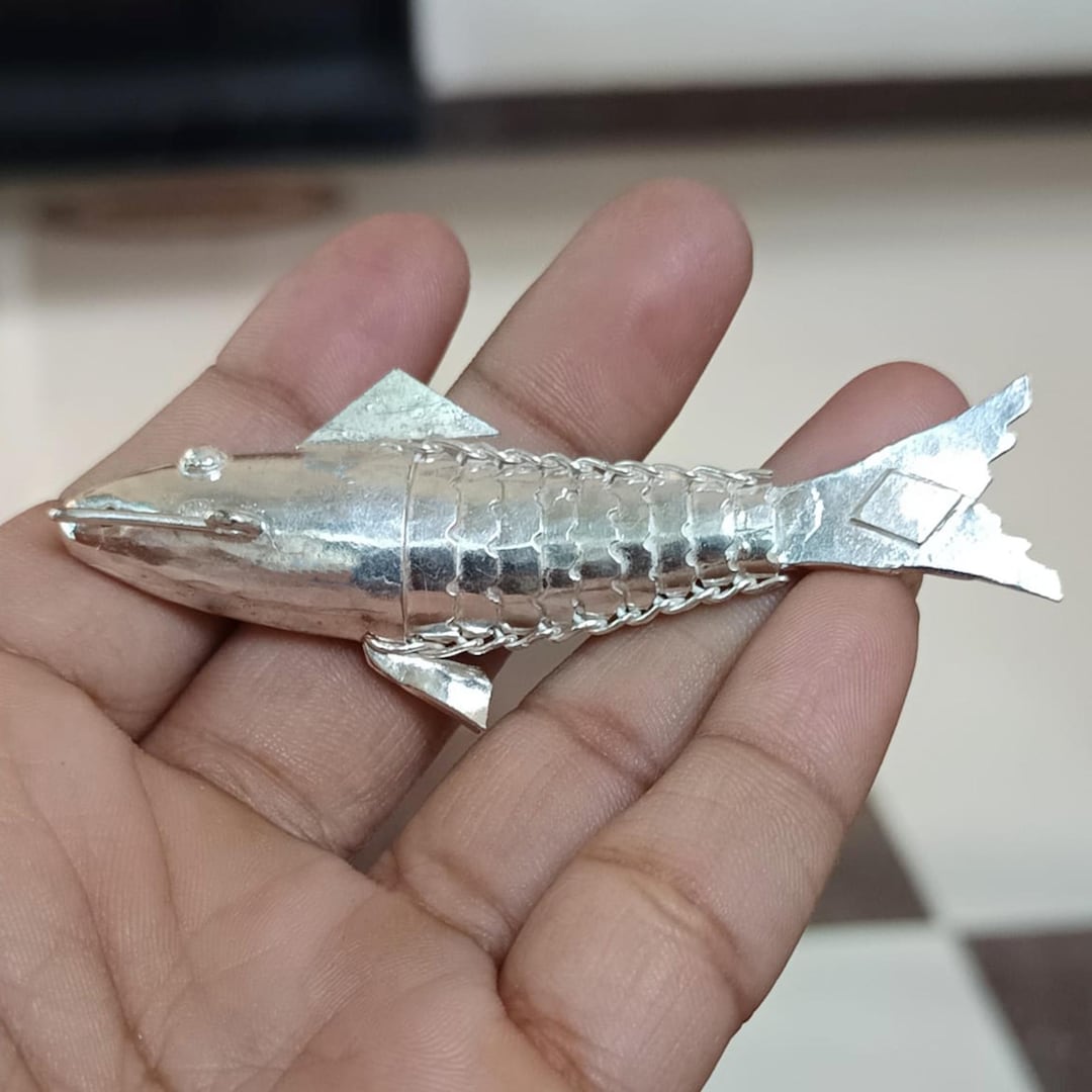 Pure Silver Fish Idol Hindu Religious Lord Vishnu Fish Statue Sculpture ...