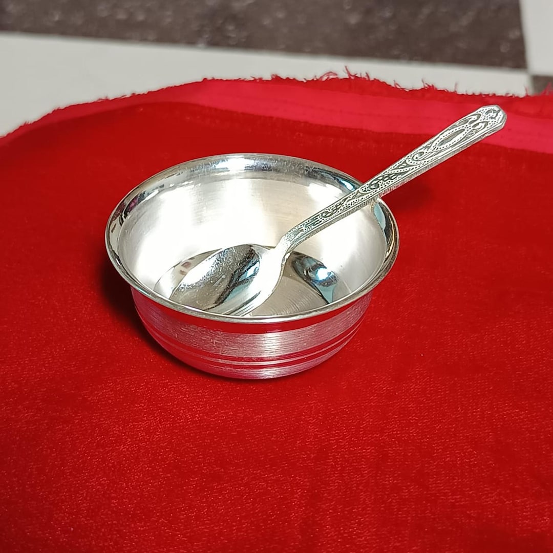 999 Pure Fine Silver Baby Bowl and Spoon Set, Annaprashana Ceremony ...
