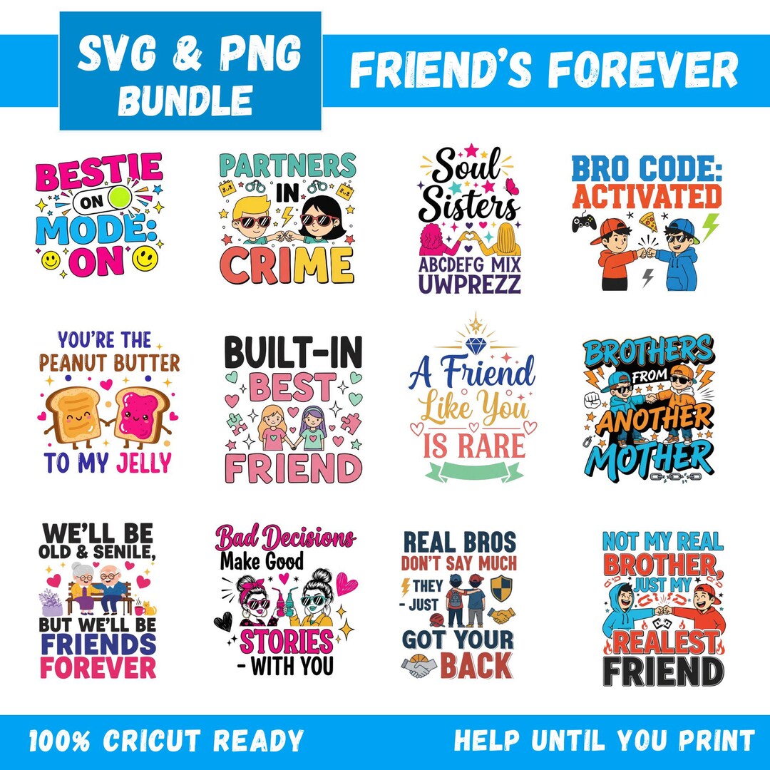 Friendship Day SVG PNG Bundle | Best Friends Kids Shirt Designs | Bro ...