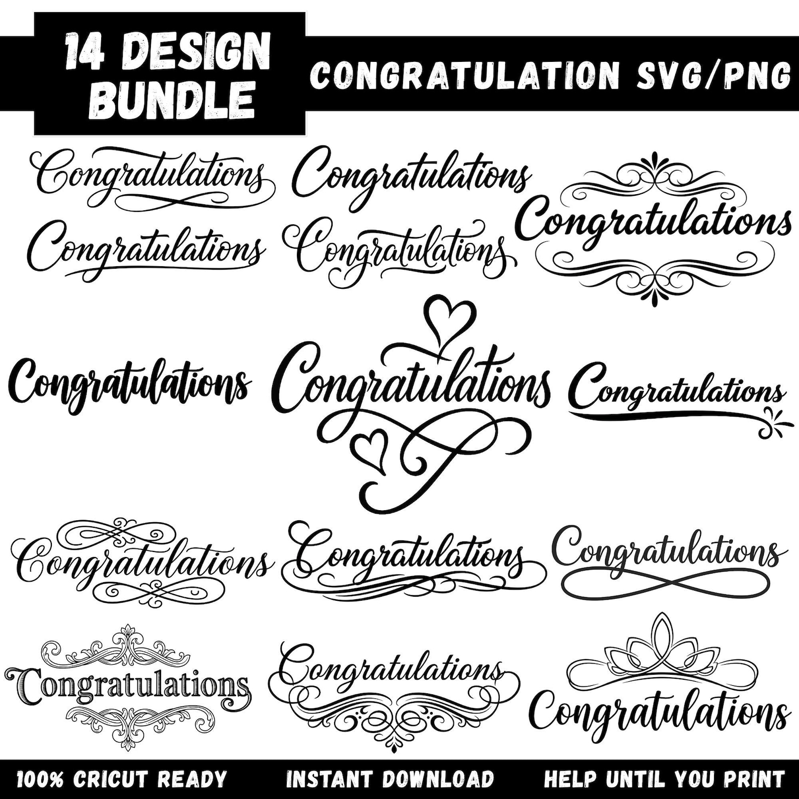 Congratulations SVG Bundle | Elegant Calligraphy Clipart | Cricut ...