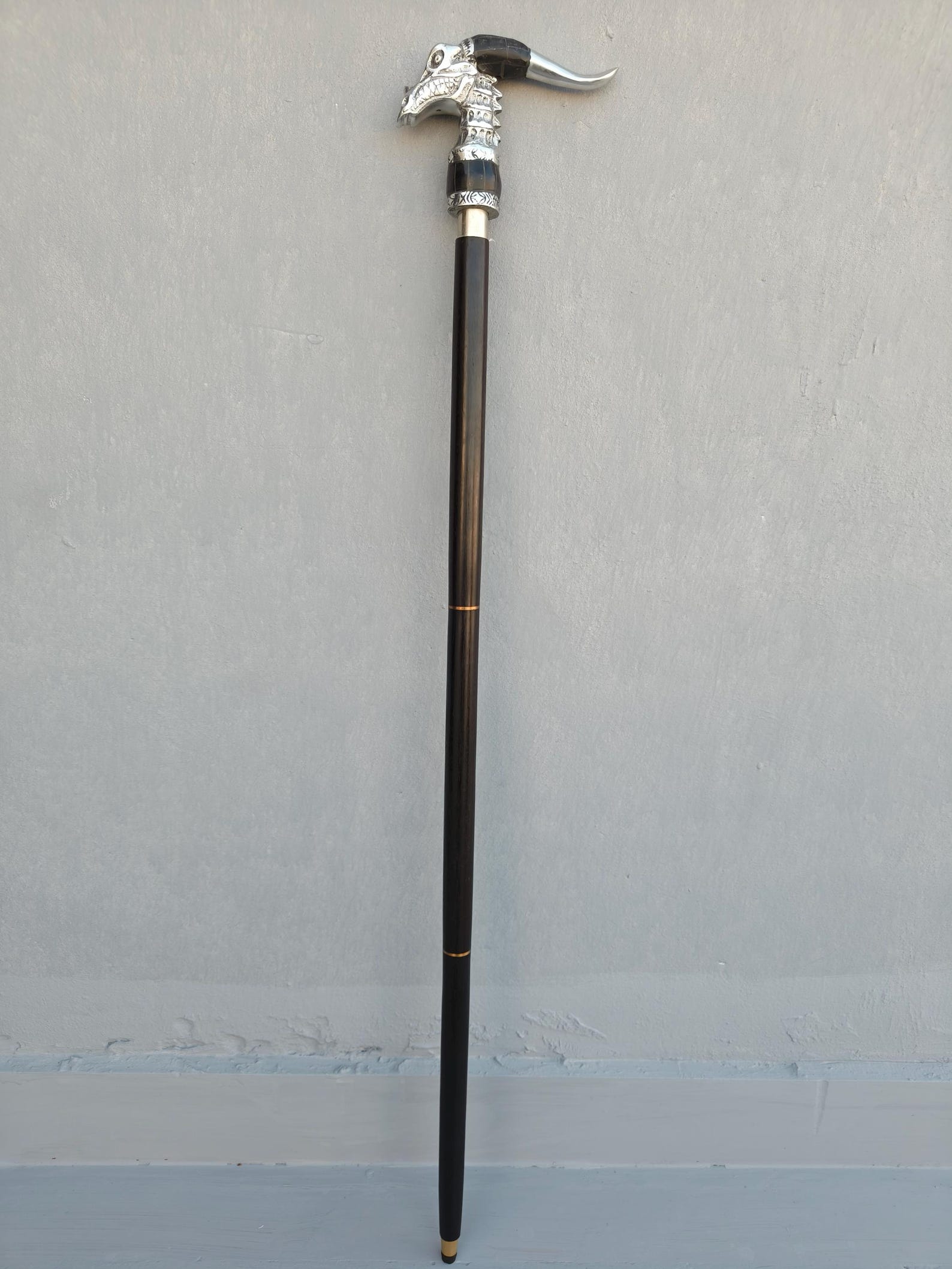 Dragon Head Walking Stick – Silver Finish Handle | Handmade Wooden Cane ...