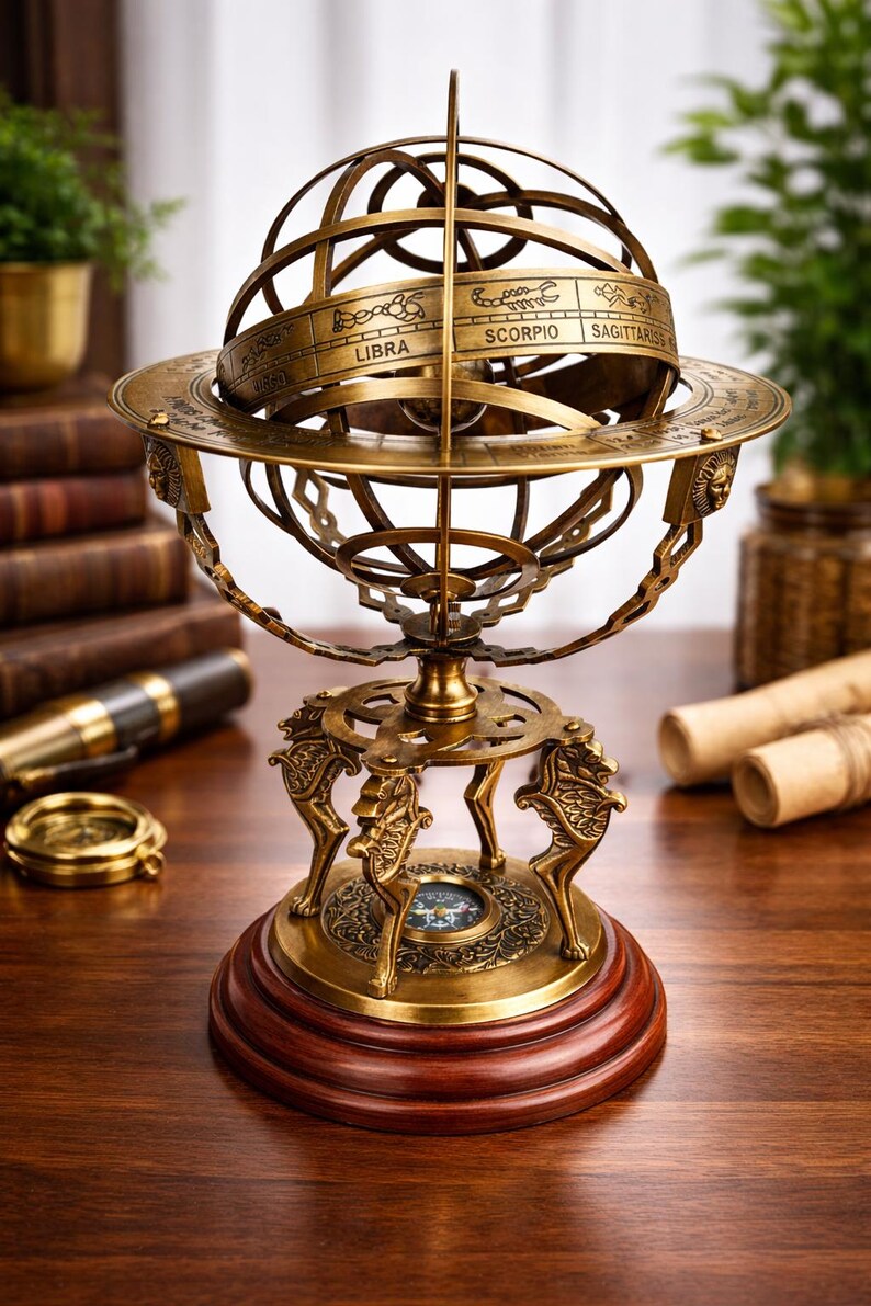 Antique Brass Armillary Sphere: Nautical Astrolabe Table Decor - Etsy