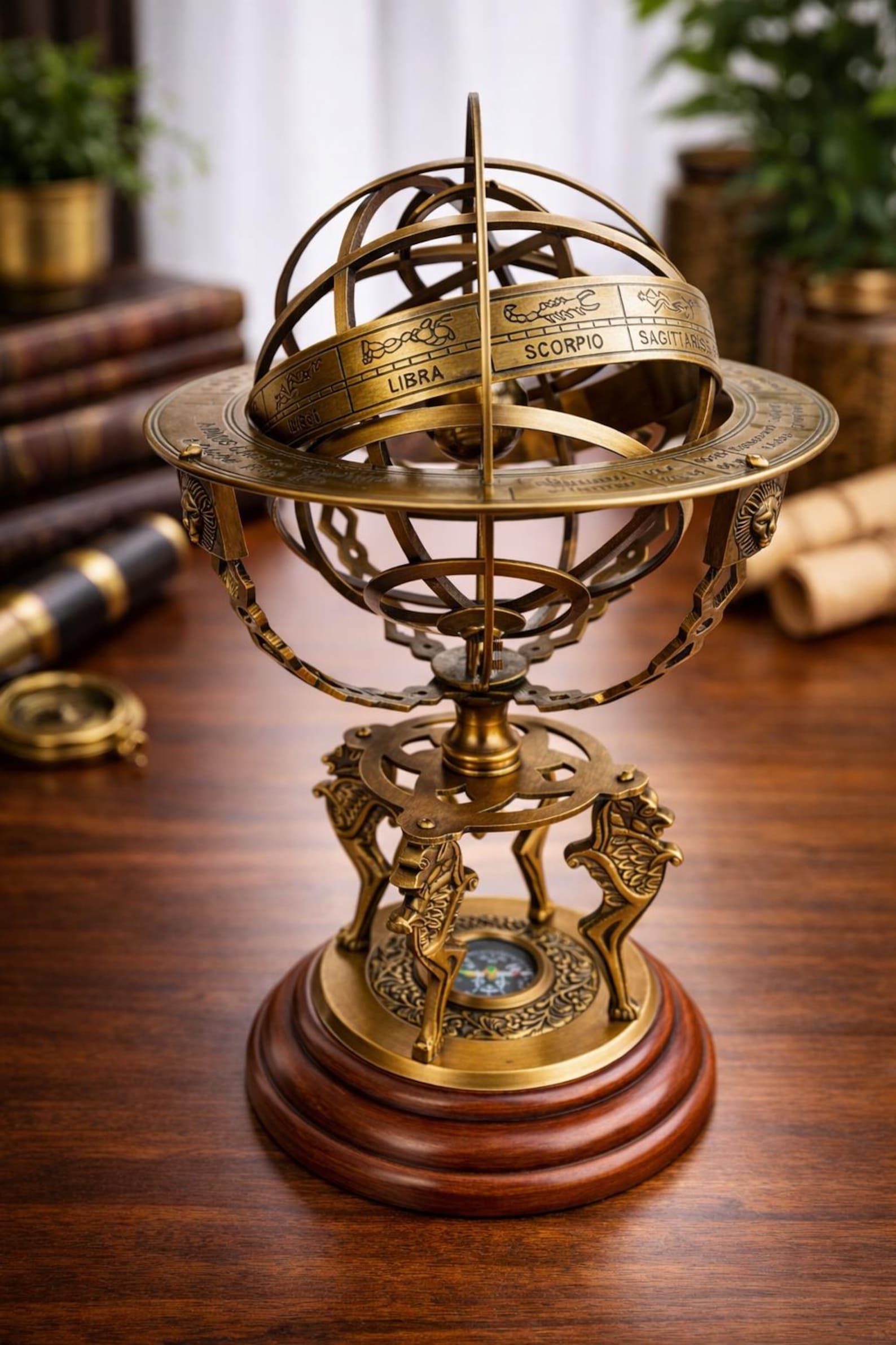 Antique Brass Armillary Sphere: Nautical Astrolabe Table Decor - Etsy