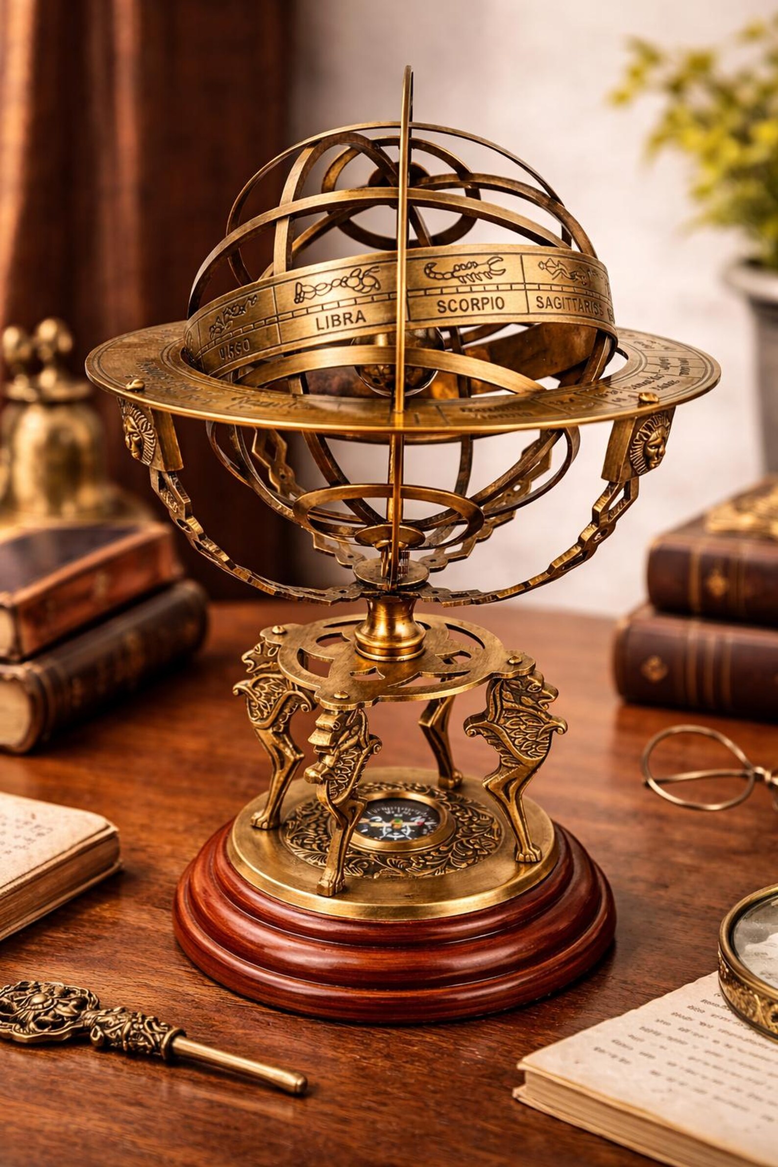 Antique Brass Armillary Sphere: Nautical Astrolabe Table Decor - Etsy