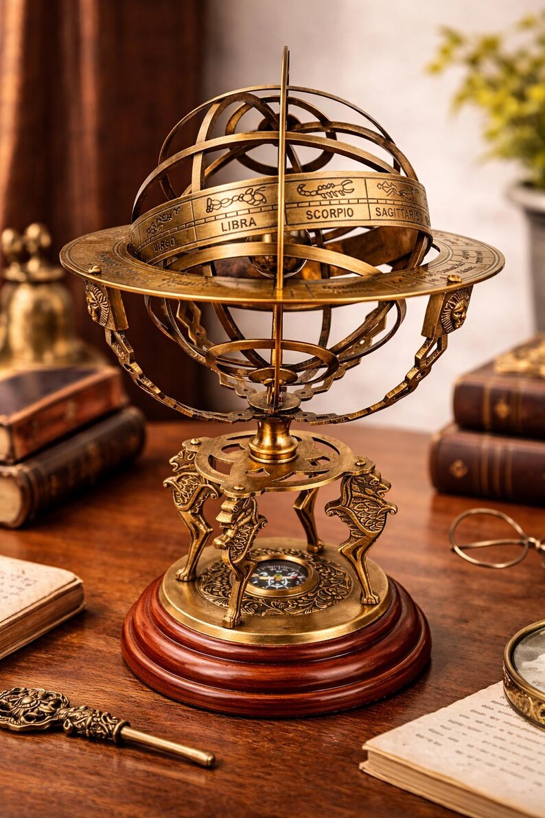 Antique Brass Armillary Sphere: Nautical Astrolabe Table Decor - Etsy