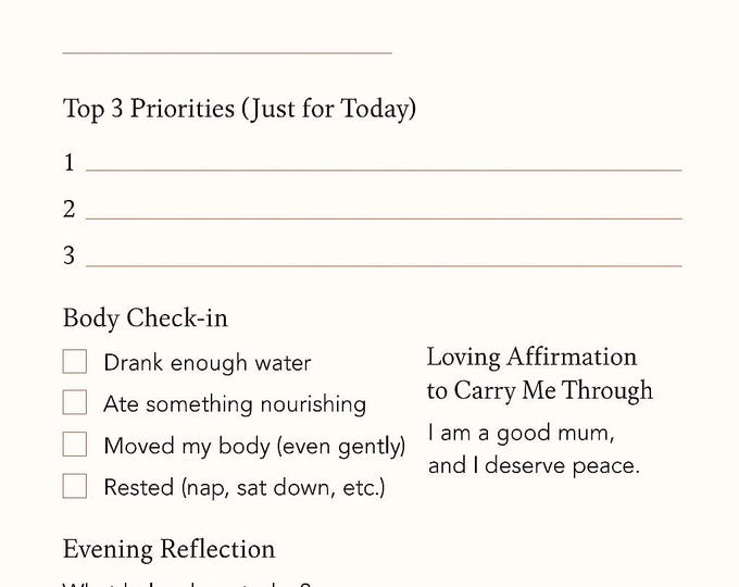 Daily Self-care Planner Printable | Mental Health Check-in for Mums ...
