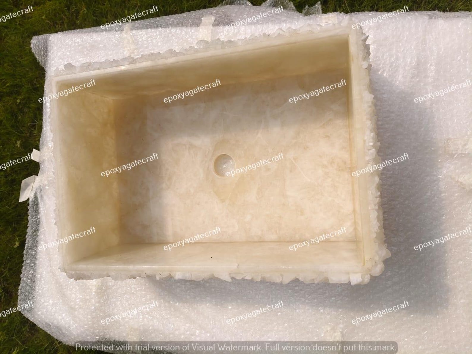 Luxury White Quartz Crystal Sink – Handcrafted Square Gemstone Vessel ...