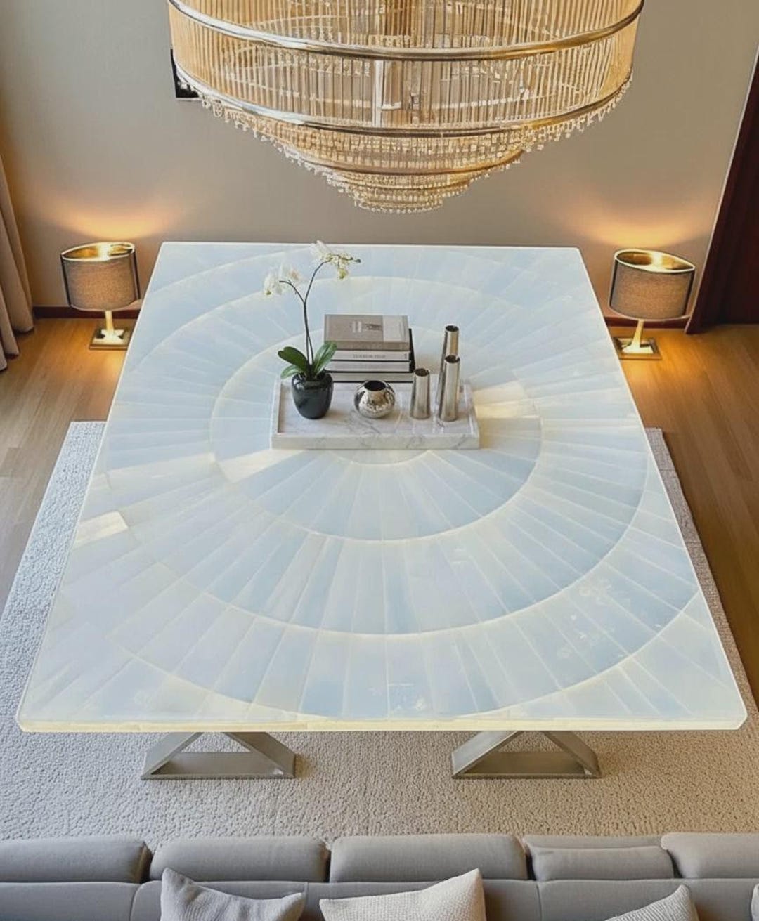 Selenite Dining Table Top – Luxury Crystal Gemstone Furniture, Handmade ...