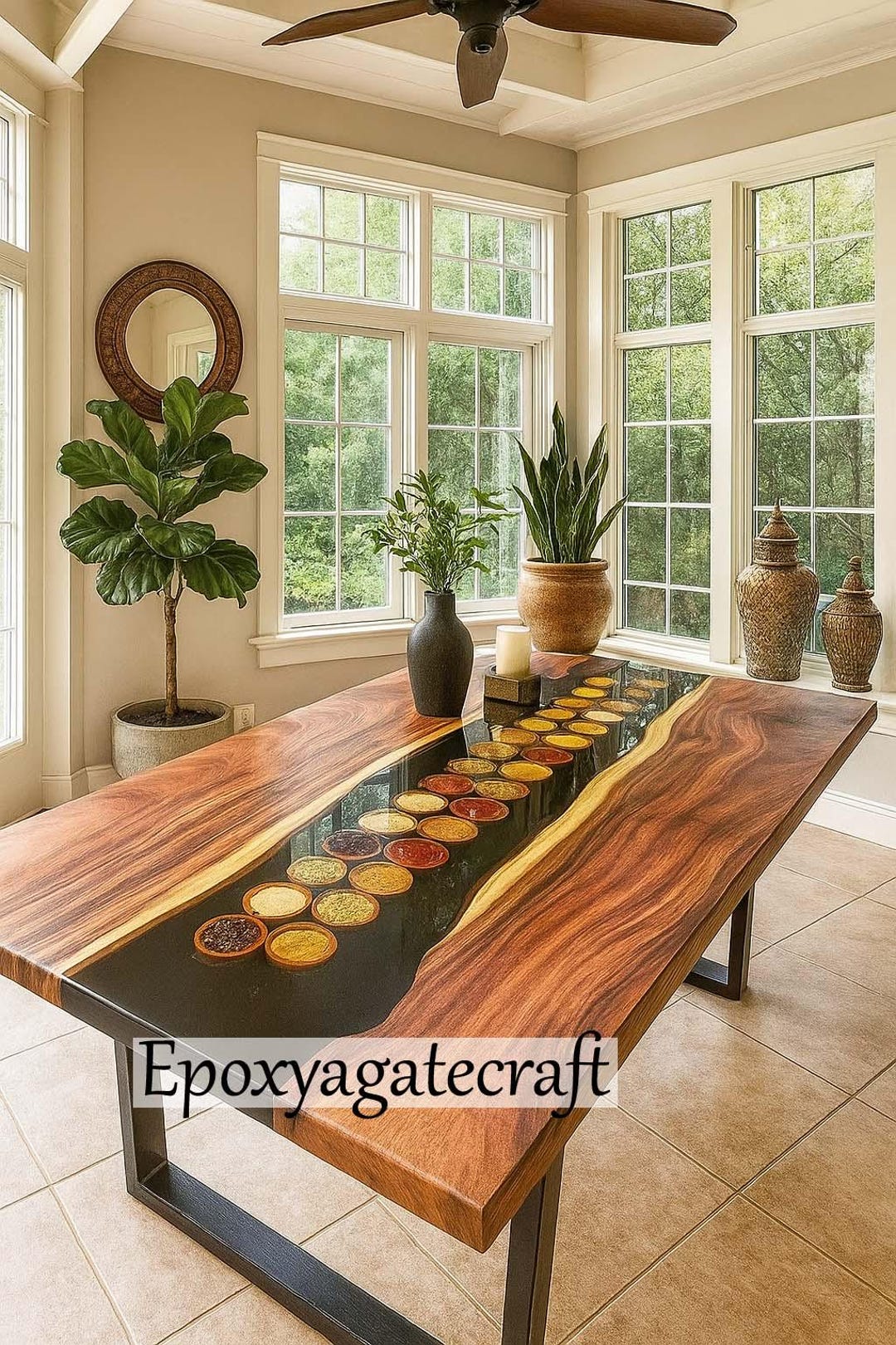 Handmade Spices Epoxy Resin Dining Table – Exotic Wood River Table With ...