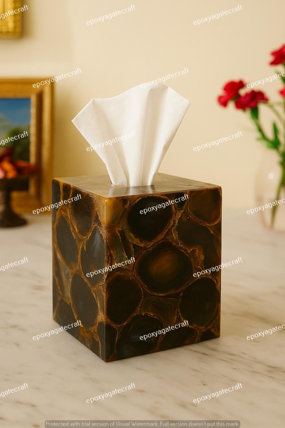 Luxury Black Agate Resin Tissue Box Cover | Handmade Decorative Tissue ...