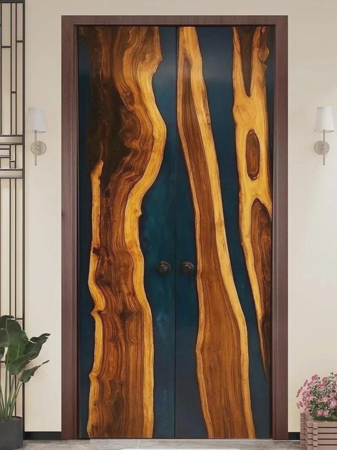 Handcrafted Blue River Resin Door: Custom Epoxy Wood - Etsy