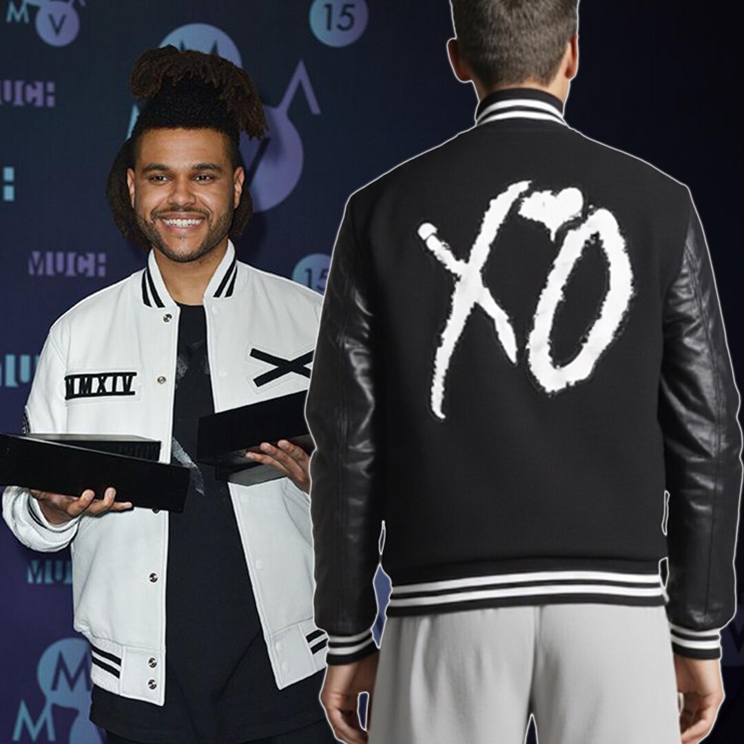 Weeknd XO Varsity Jacket: Black Wool, Leather Sleeves - Etsy
