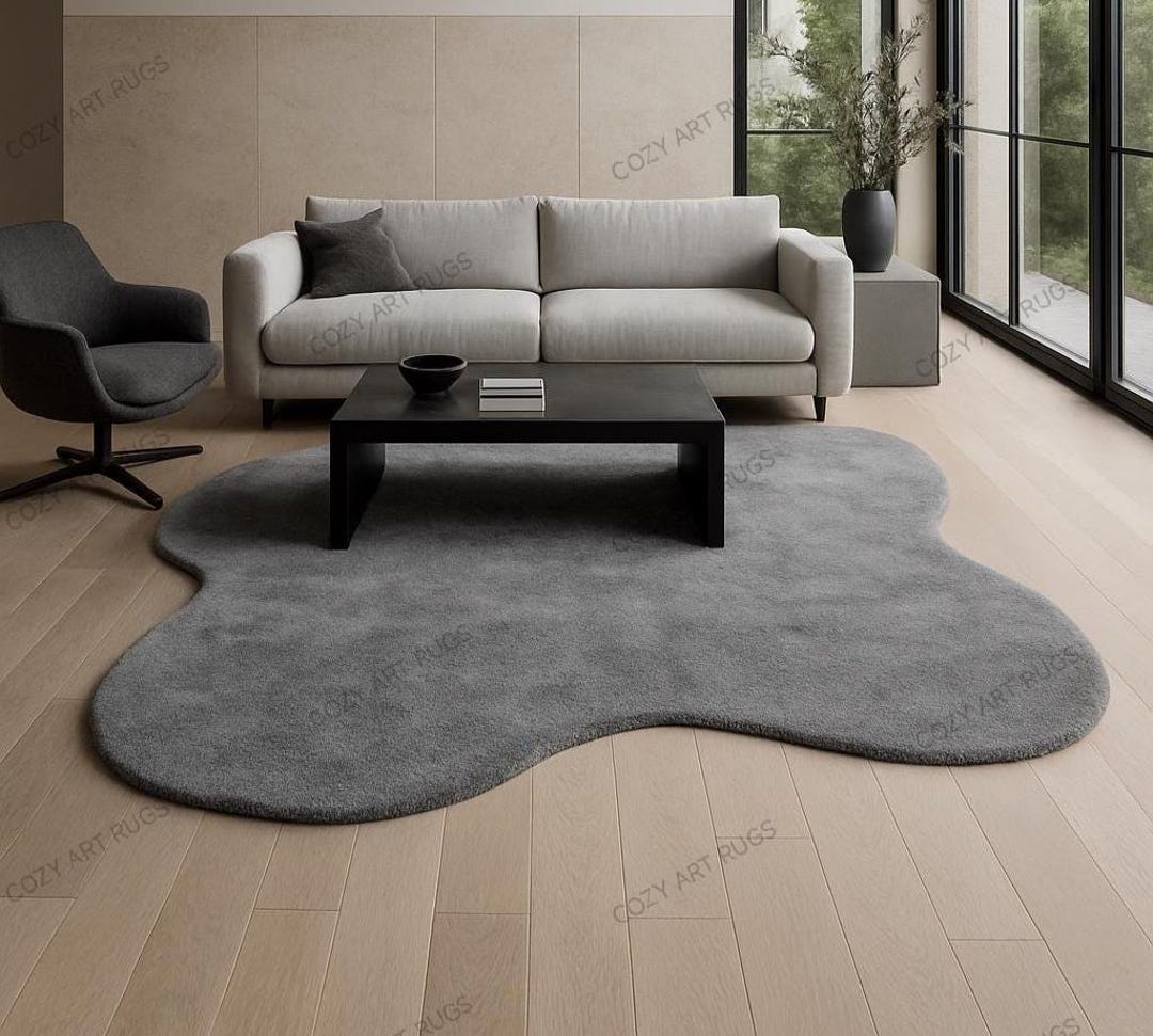 Hand-tufted Grey Wave Rug: Irregular Shape, Custom Size - Etsy
