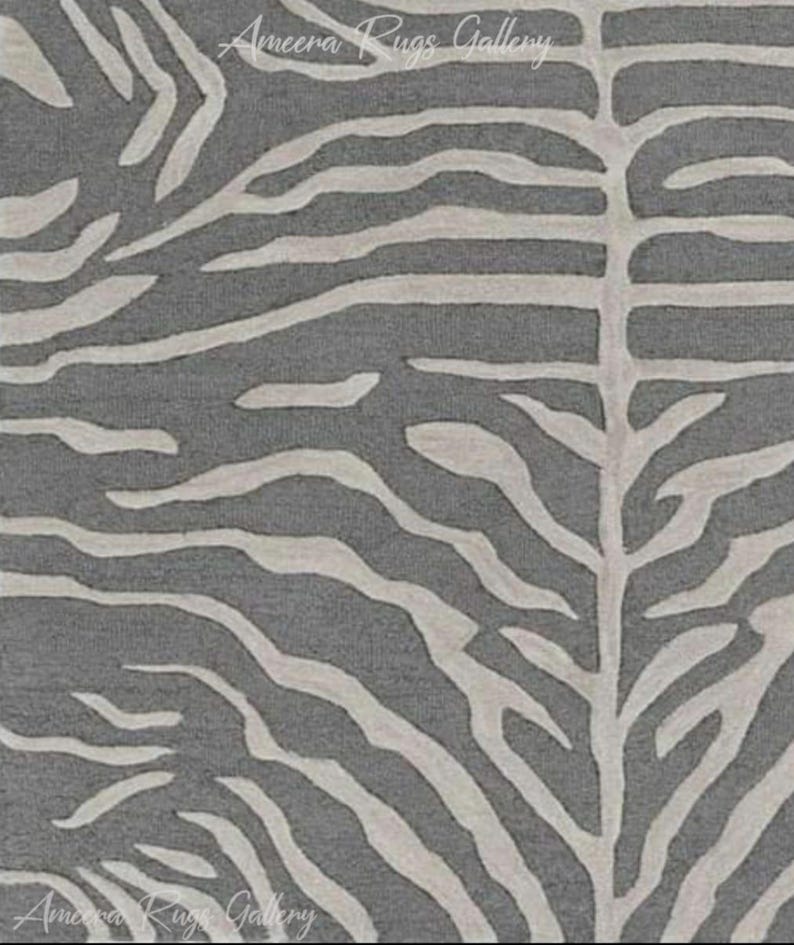 Modern Zebra Print Rug – Grey and White Animal Pattern Carpet ...