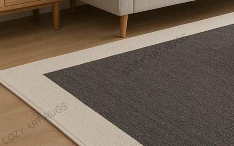 Modern Charcoal Gray Border Rug, Minimalist Living Room Decor - Etsy