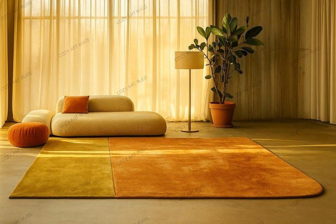 Orange & Yellow Colorblock Rug: Modern Minimalist Living Room Decor - Etsy