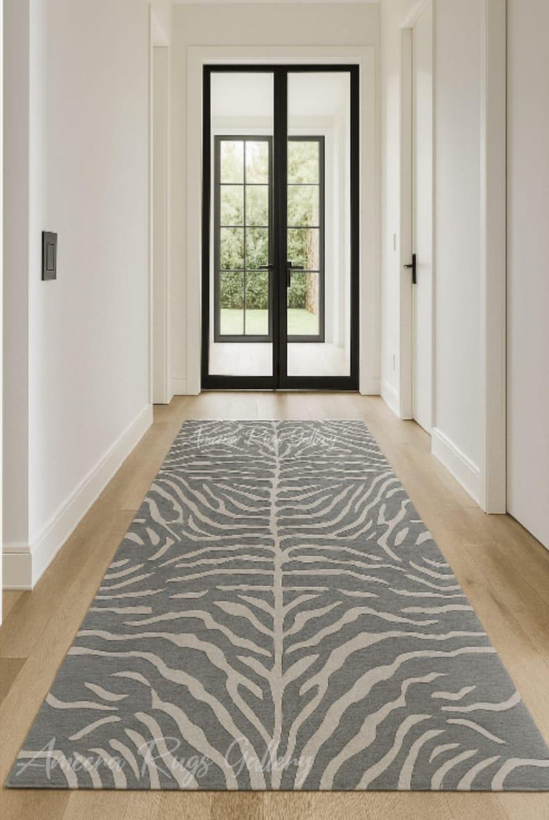 Modern Zebra Print Rug – Grey and White Animal Pattern Carpet ...