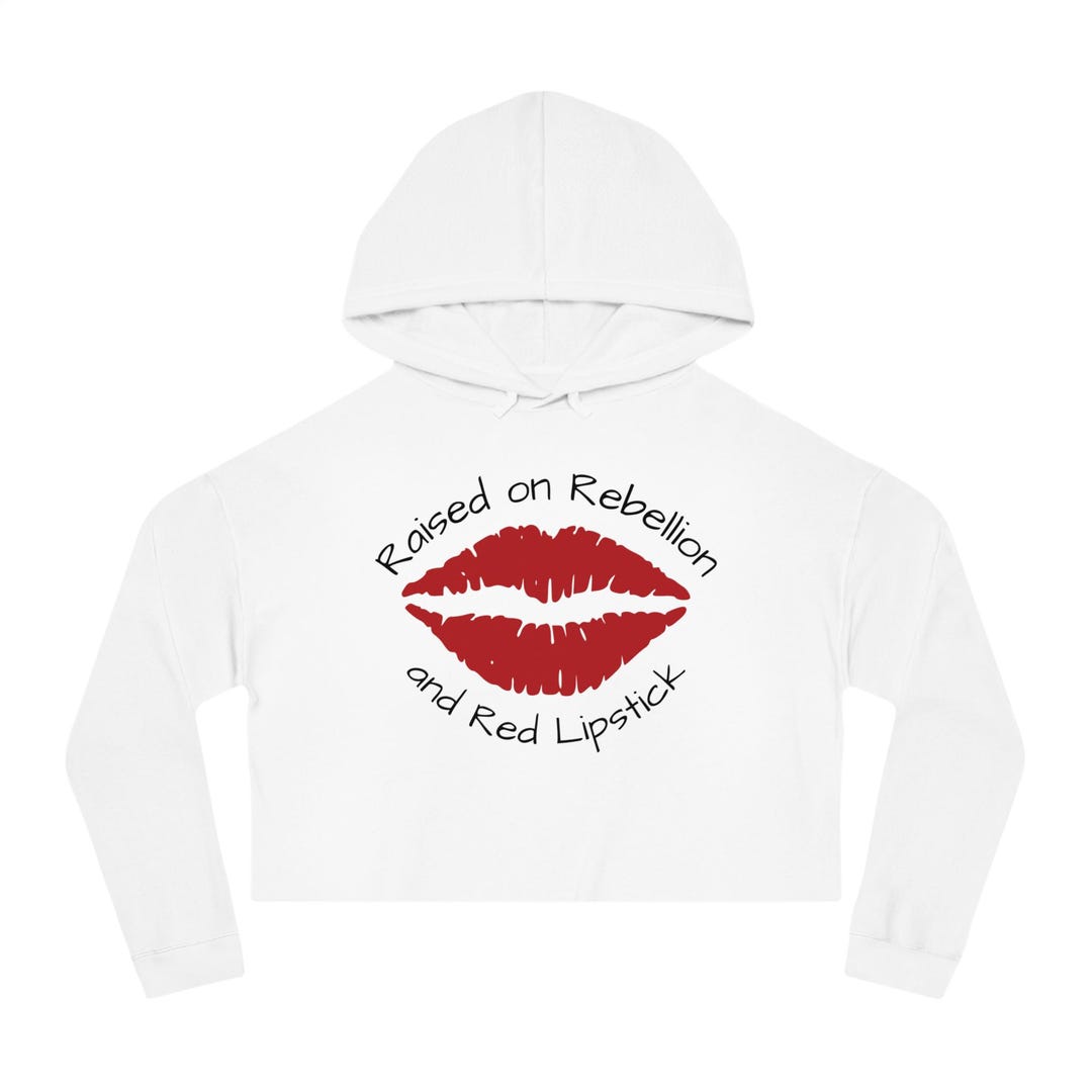 Rebellion Hoodie, Red Lipstick Design, Women's Cropped Sweatshirt, Edgy ...