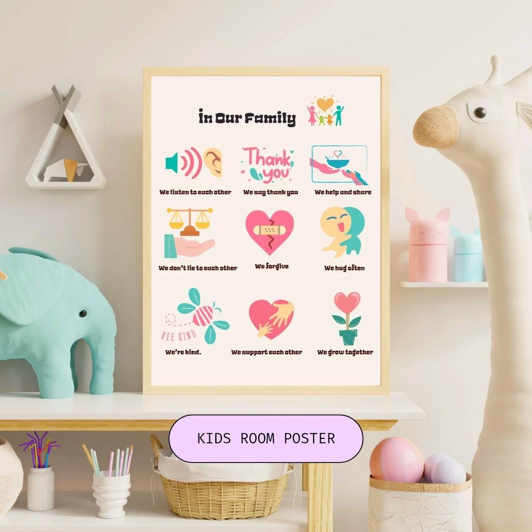 Family Values Wall Art | Printable Values Poster | Kids Room or ...