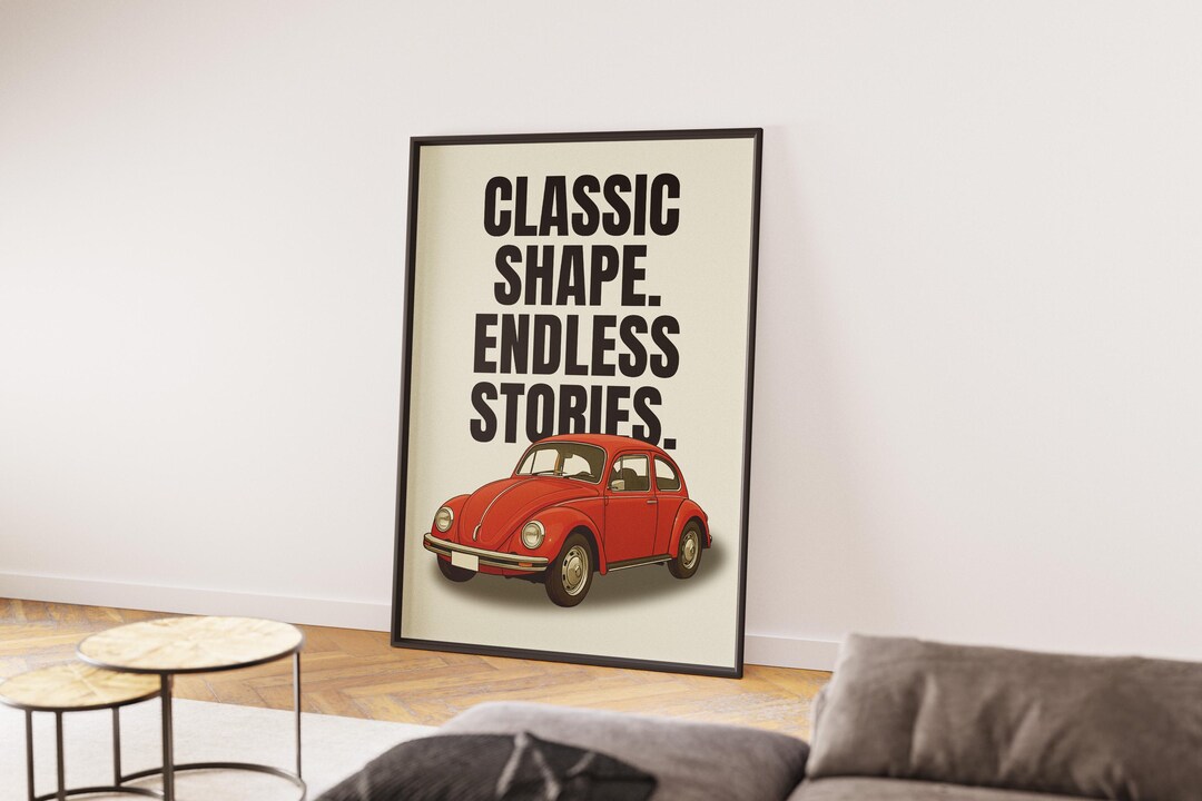 Vintage VW Beetle Poster – “classic Shape” Retro Car Art (digital ...