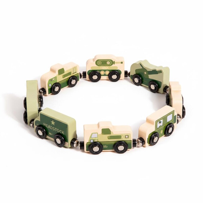 Wooden Magnetic Train Set (11 Cars) – Military Style Pull-along Early ...