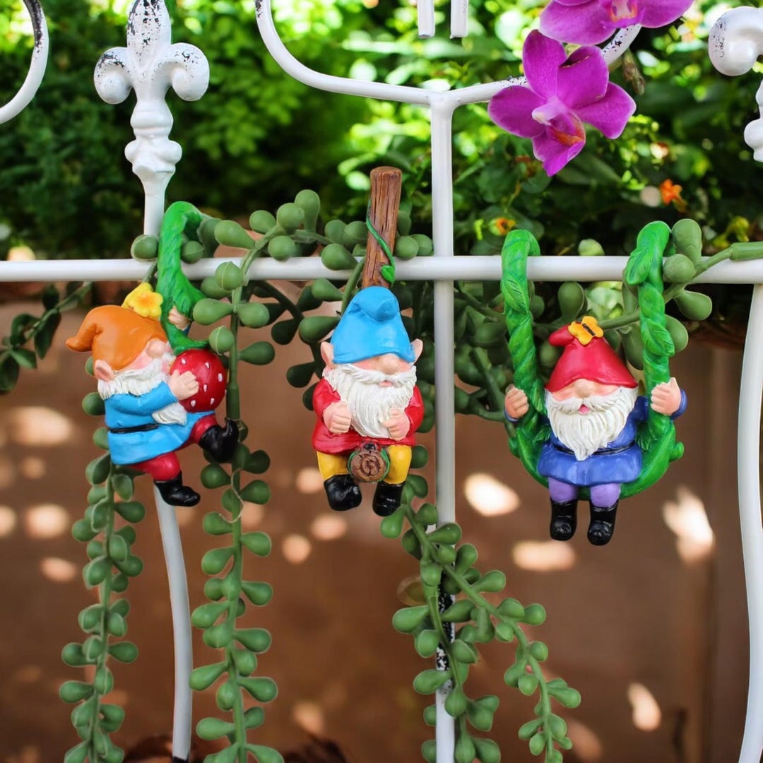 3pcs Swing Dwarf Ornaments Cute Gnome Figurines for Flower Pots, Spring ...