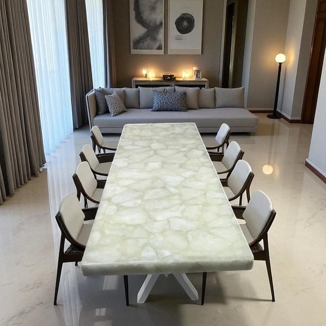 Handmade White Quartz Stone Coffee Table: Crystal Healing, Modern Decor ...