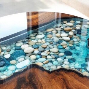 Epoxy Resin River Coffee Table | Round Wood & Stone Centerpiece - Etsy ...