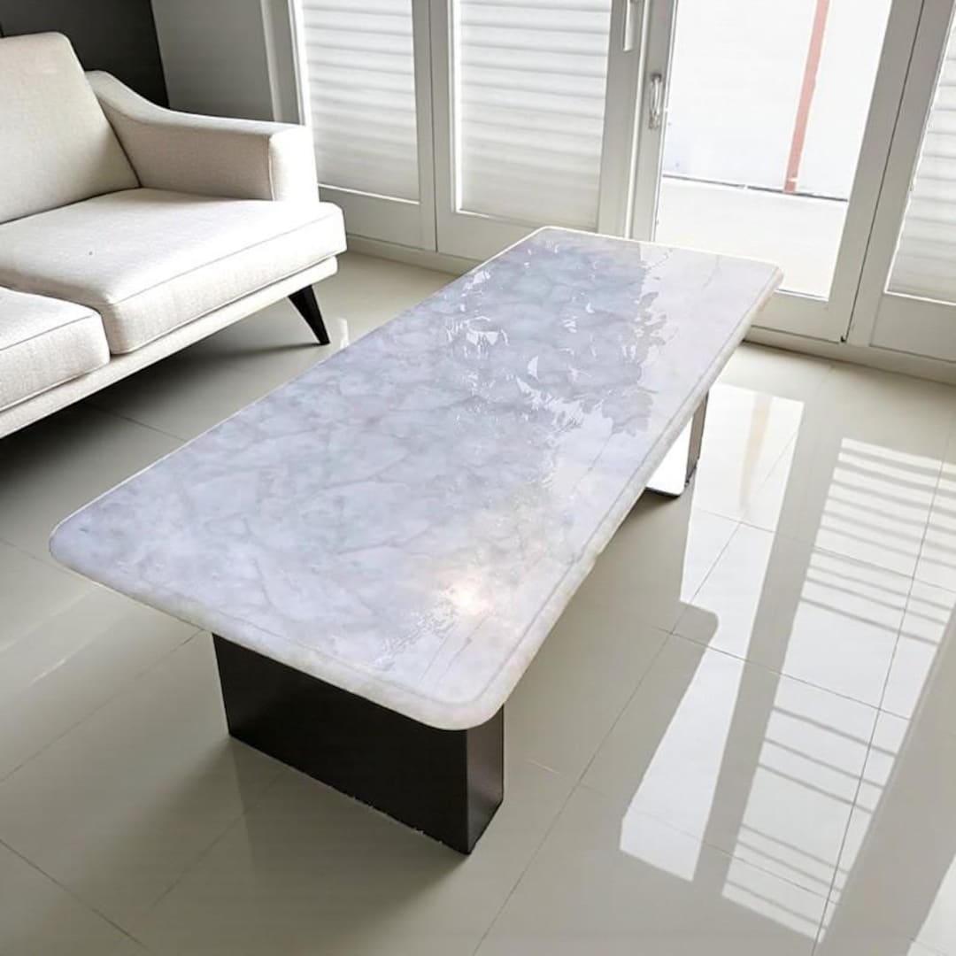 White Quartz Stone Dining Table Natural Crystal Healing Gemstone Modern ...