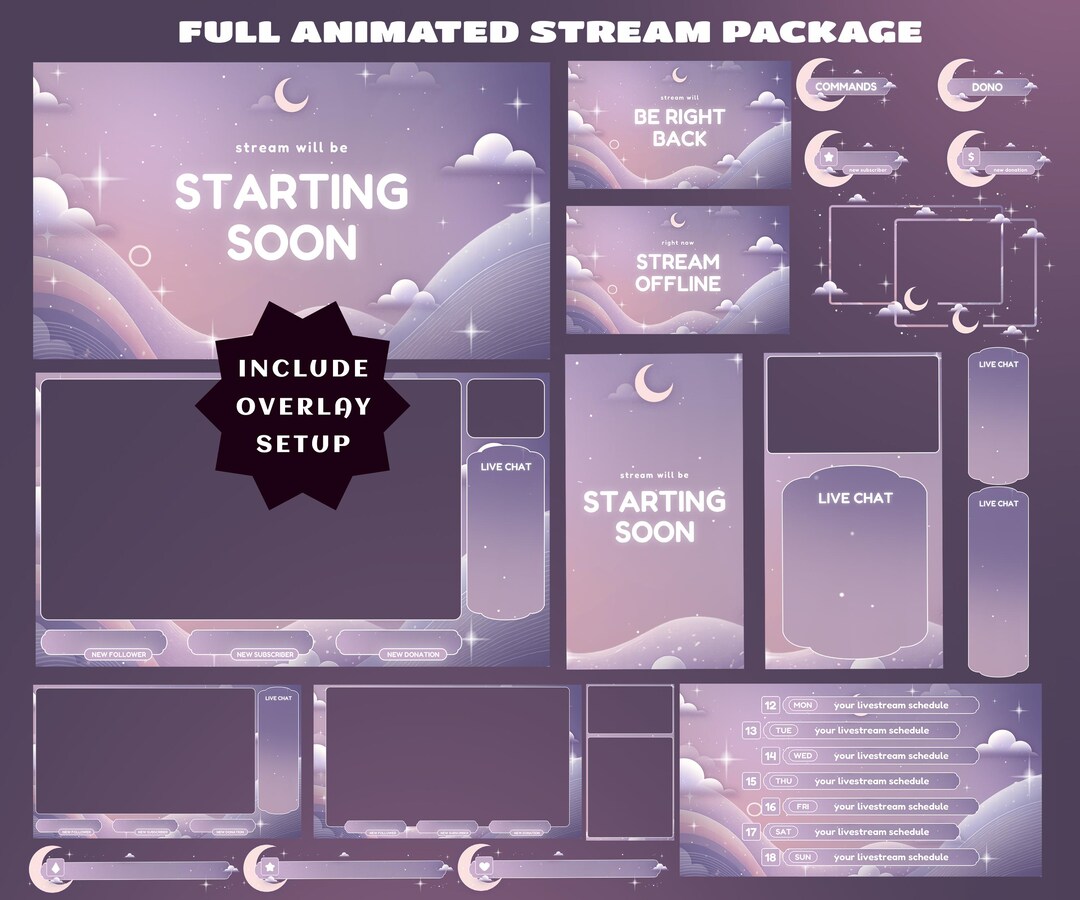Moonlit Hills Stream Overlay Bundle Vertical Overlay Fully Animated ...