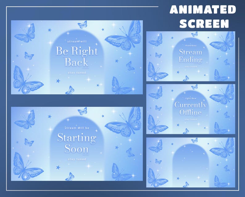 Butterfly Stream Overlay, Cozy Blue Kawaii Design, Dreamy Blue ...