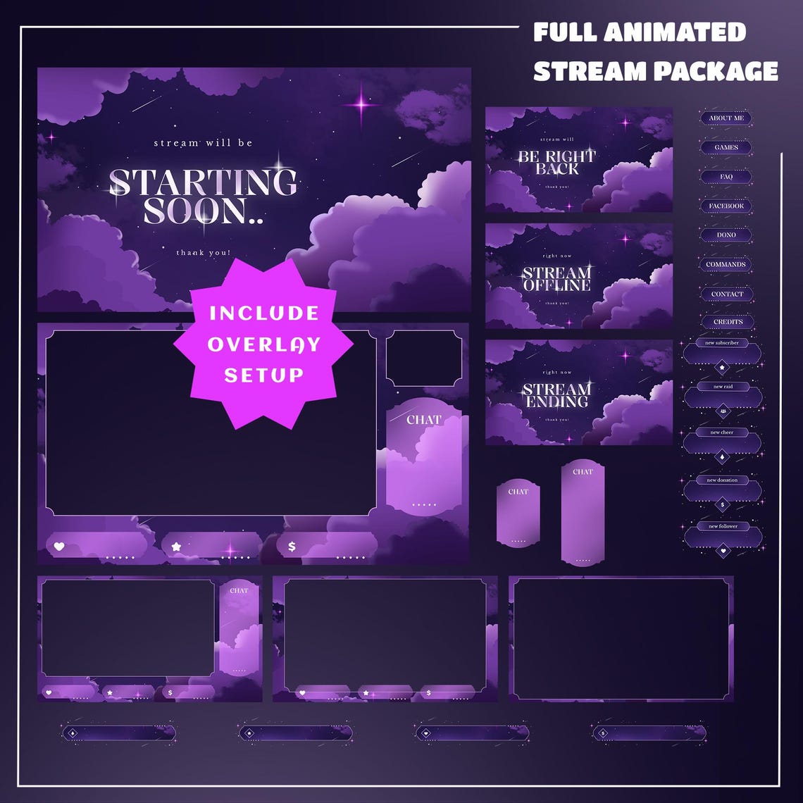 Purple Nightscape Stream Overlay for Streamers – Fully Animated + Setup ...