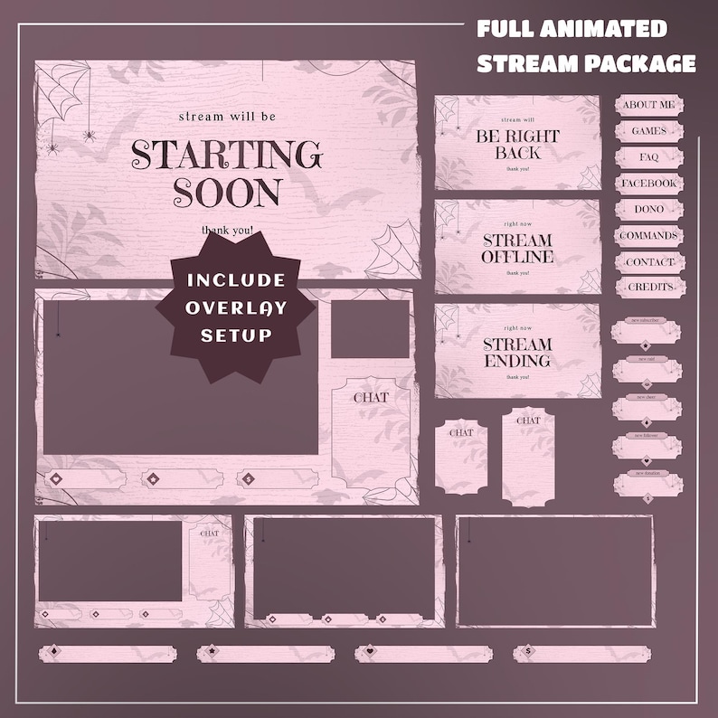 Pink Bat Stream Overlay, Pink Gothic Animated Stream Overlay Package ...