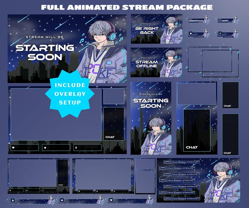 Starlit Echo Stream Overlay Bundle – Vertical Overlay + Fully Animated ...