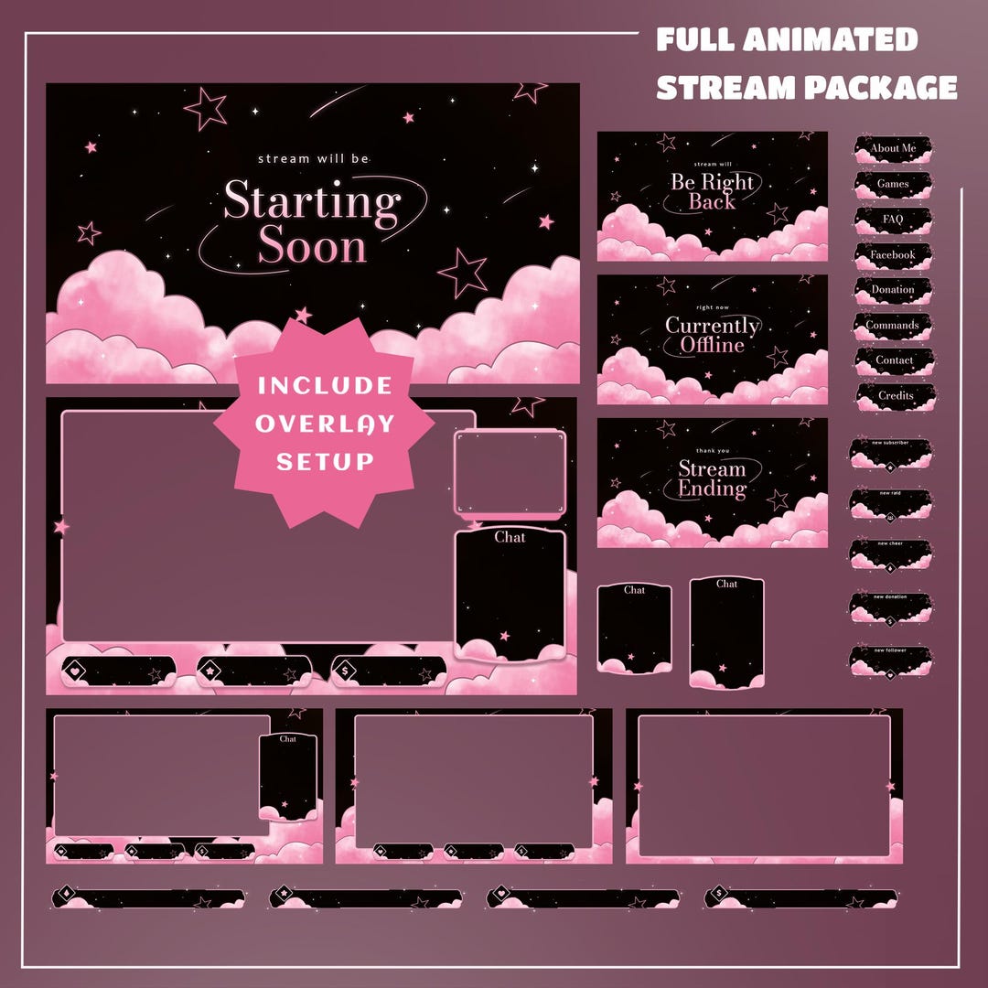Starlit Clouds Stream Overlay for Streamers – Fully Animated + Setup ...