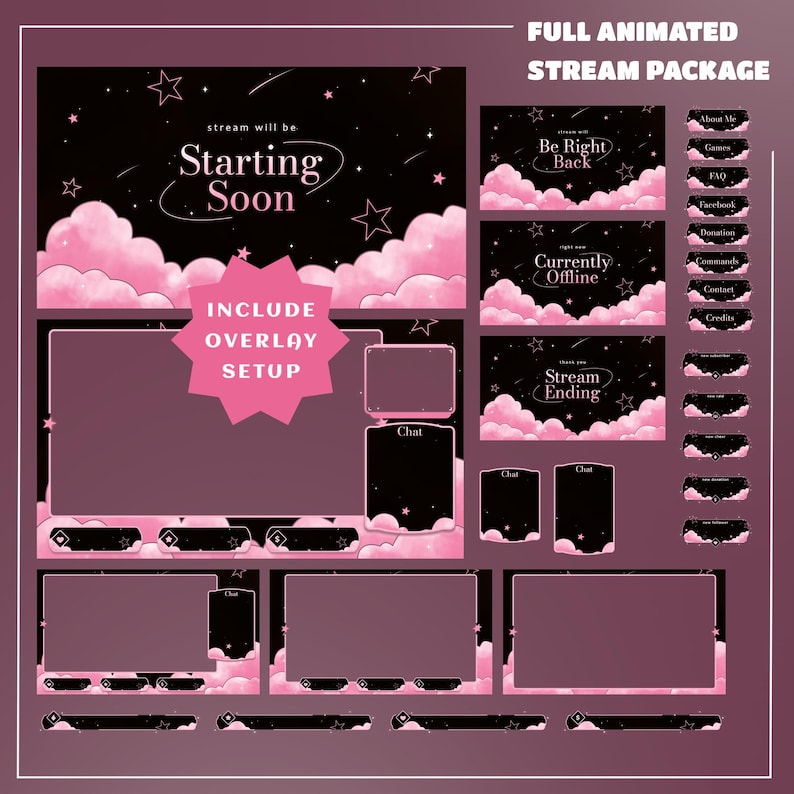 Starlit Clouds Stream Overlay for Streamers – Fully Animated + Setup ...
