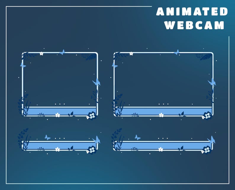 Butterfly Garden Animated Stream Overlay – Blue Floral Package (digital ...