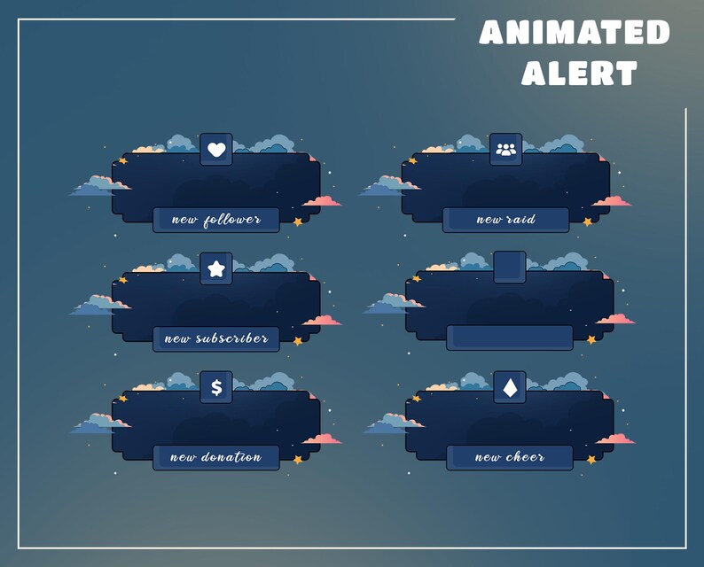 Moonlit Night Animated Stream Overlay – Blue Pastel Twitch (digital ...