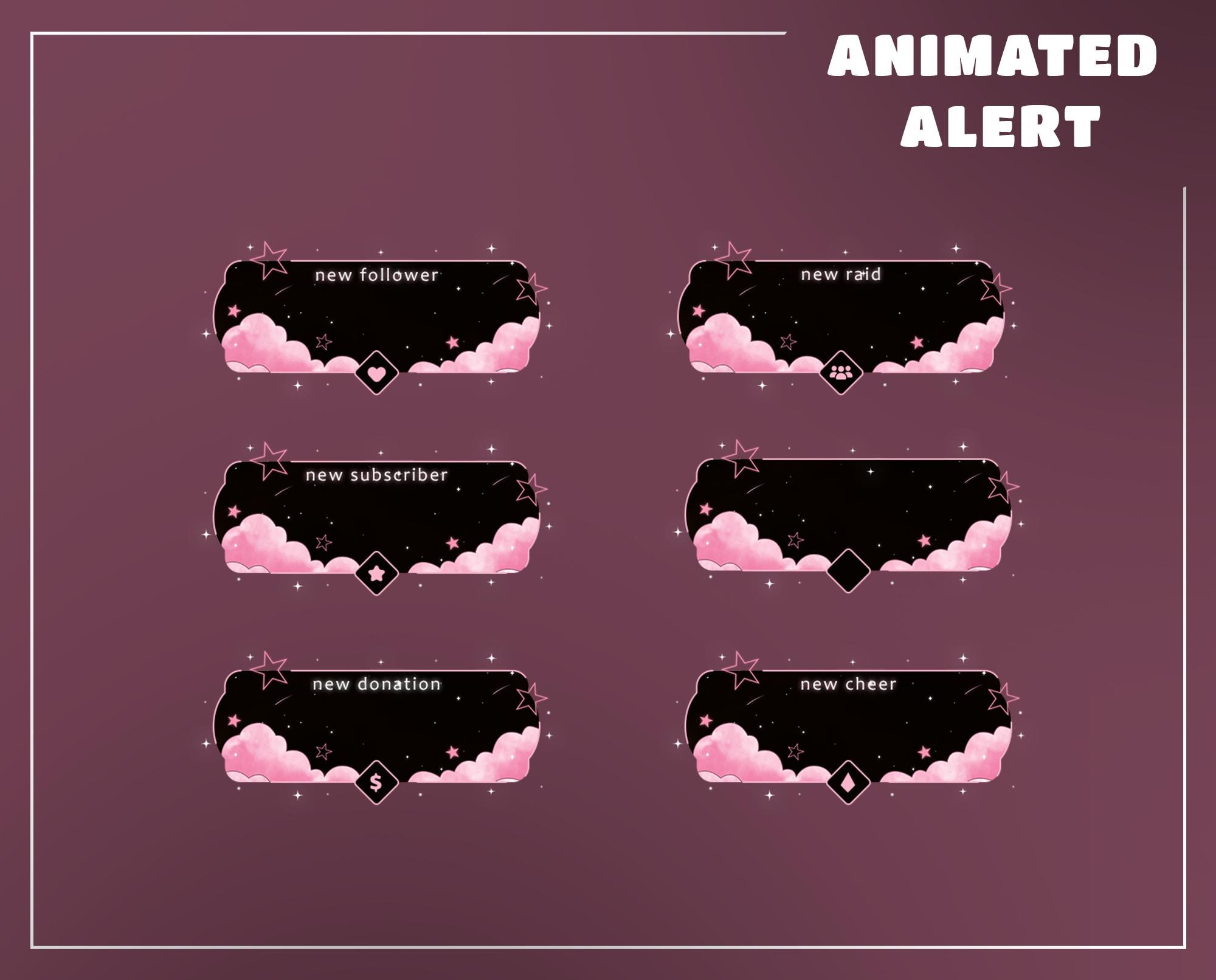 Pink Cloud Stream Alerts, Starlit Night Sky Overlay, Cute Kawaii Twitch ...